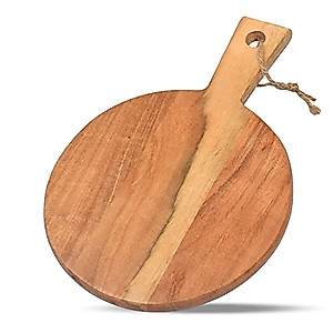 Samhita Round Acacia Wood Cutting Board with Handle for Chopping and Serving Charcuterie, Cheese, Pizza, Bread - Wall Décor ( 13" X 9" X 0.75")