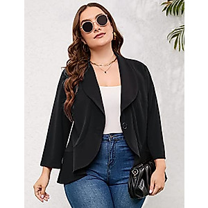 KOJOOIN Womens Plus Size Casual Long Sleeve Blazer Open Front Cardigan Work Office Jacket Suit Blazer Black 4XL
