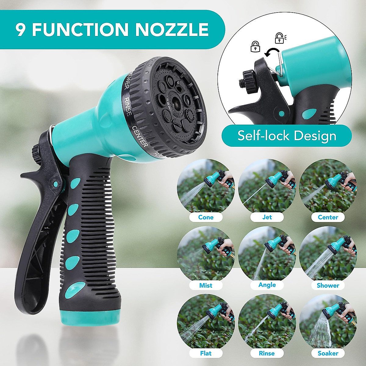 IDEALHOUSE Retractable Garden Hose Reel, 1/2 in x 100 ft Wall-mounted Hose Reel, with 9- Function Sprayer Nozzle, Any Length Lock/180° Swivel Bracket/Automatic Rewind/Slow Return System/Easy Watering