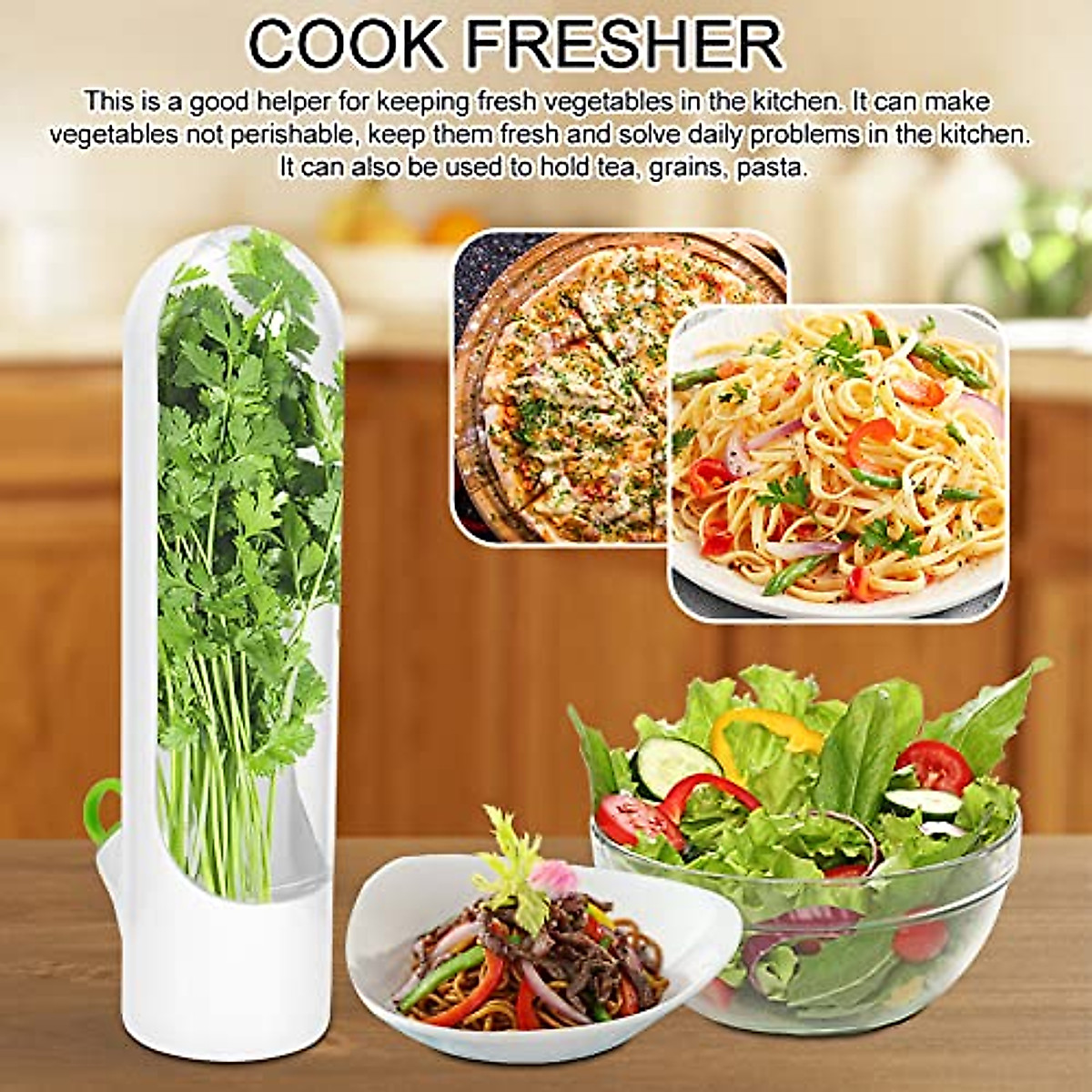 2Set Fresh Herb Keeper,Herb Saver for Refrigerator Herb Saver Pod, Vegetables Leaf Separator,Herb Storage Container for Cilantro, Mint, Asparagus Keeps Greens Fresh 3 Weeks(As Shown,size:9.6x2.6inch)