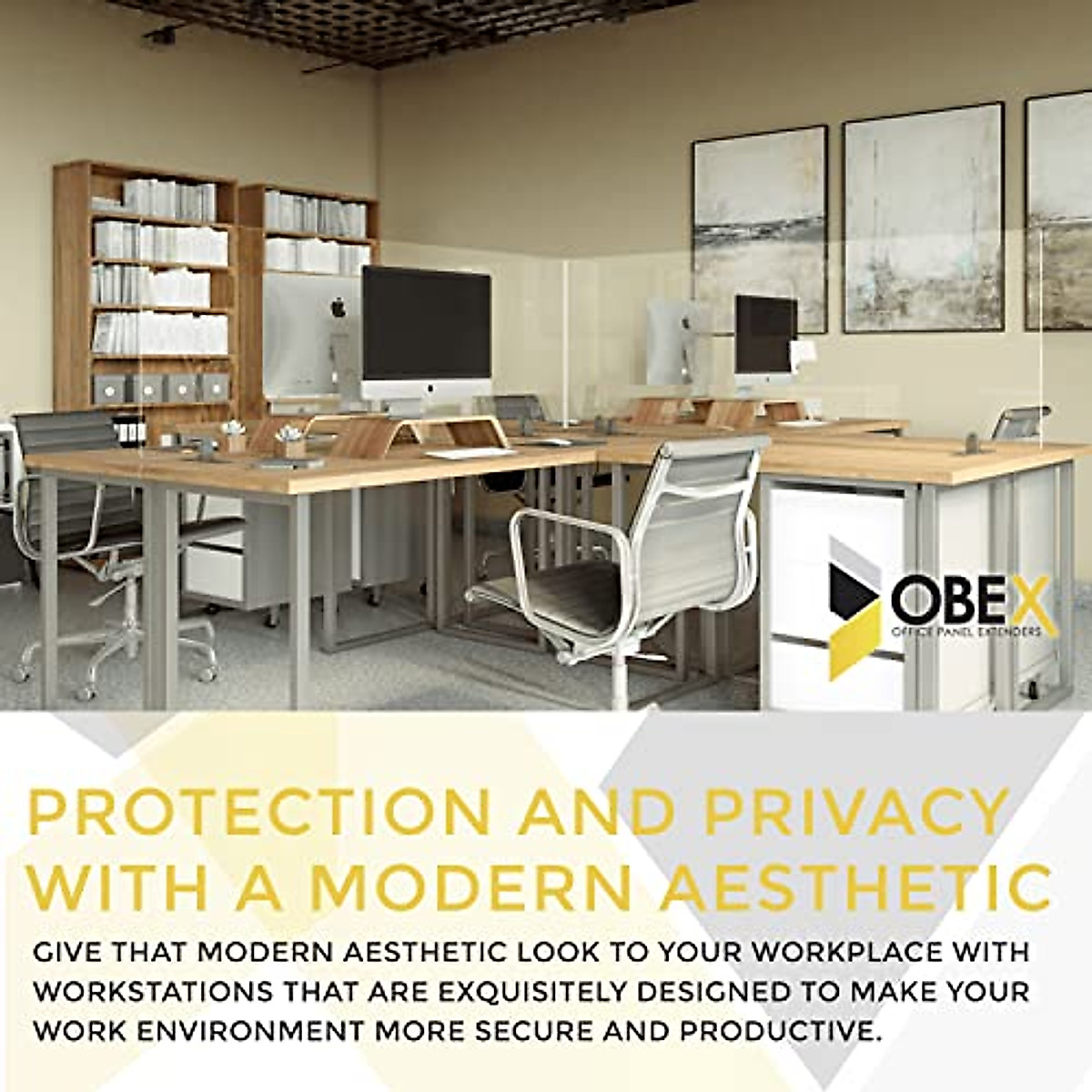 Obex Clear Acrylic Desk Mounted Privacy Panel, 12", Aluminum