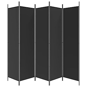 YAFF 5-Panel Folding Partition Privacy Screens, Portable Fabric Room Divider with Iron Frame, Freestanding Privacy Partial for Bedroom Home Office, 98.4" x 78.7"-Black
