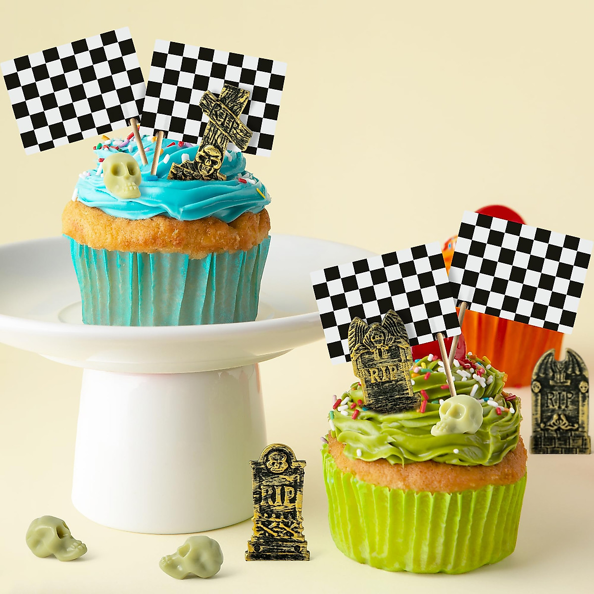 Haooryx Green and Purple Monster Truck Cake Toppers 40Pcs Monster Truck Racing Car Cake Decoration Birthday Dessert Cupcake Cake Topper Decor for Kids Theme Birthday Party Baby Shower Decor Supplies