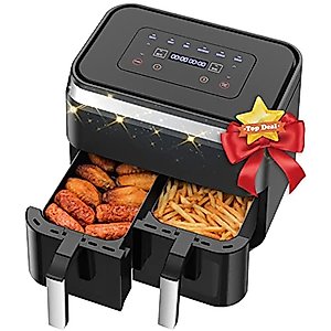 DyBaxa 10Qt 6-in-1 Dual Basket Air Fryer, 2 Independent Air Fry Baskets, ClearCook Windows, Easy-to-Control Panel, Roast Broil Dehydrate&More for Quick & Easy Meals, Nonstick & Dishwasher-Safe Basket