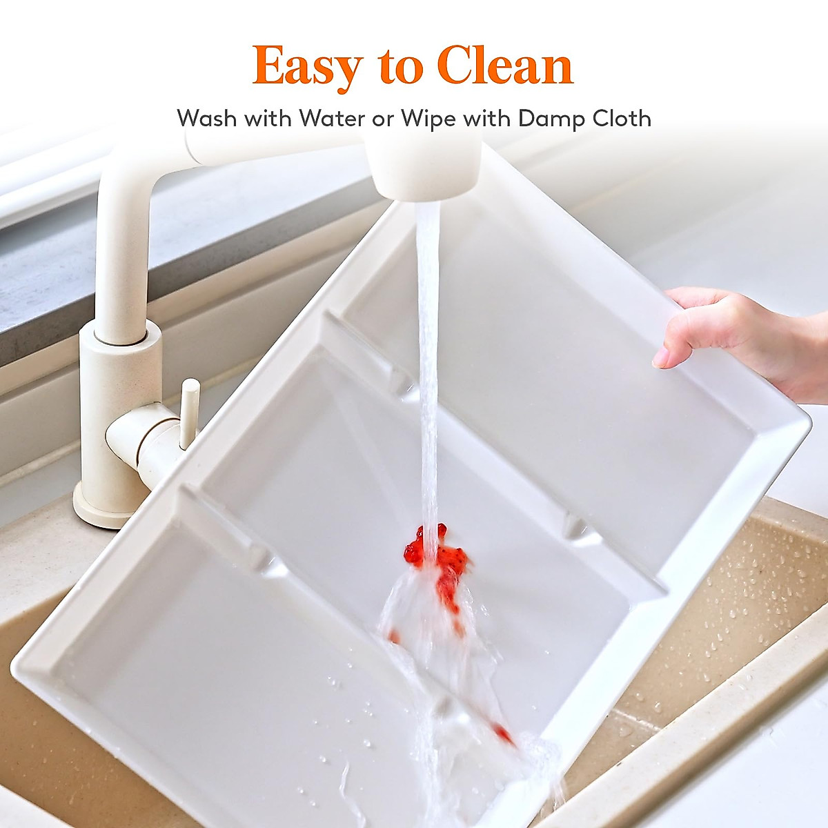 Lifewit Serving Tray Divided for Party Supplies, 4 PCS 15" x 10" Plastic Platters for Serving Food, White Reusable Tray for Veggie, Snack, Fruit, Cookies, Desserts in Kitchen/Pantry