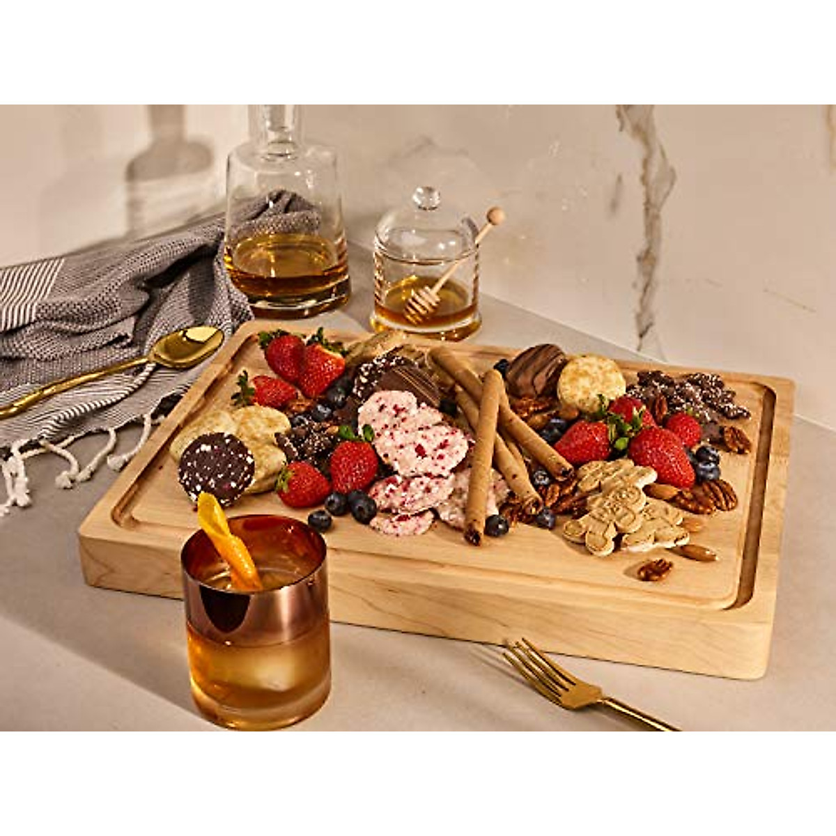 Sonder Los Angeles, Made in USA, Large Thick Maple Wood Cutting Board for Kitchen with Juice Groove, Sorting Compartment, Charcuterie Wooden Board 17x13x1.5 in (Gift Box Included)