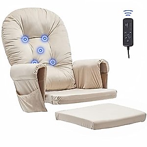 Paddie Beige Massage Glider Rocker Replacement Cushions with Storage Velvet Washable Non Slip for Glider Rocking Chair, 5PCS