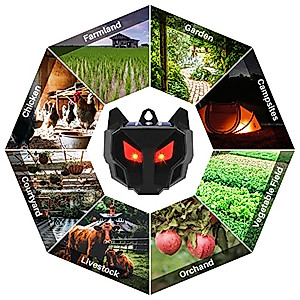 4 Pack Solar Animal Repeller Outdoor with Red LED Lights, Night Guard Animal Predator Repellent for Scares Raccoon Skunk Coyote Deer Repellent for Yard Chicken Coop Garden Farm Protection