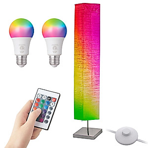 LIGHTACCENTS Honors Color Changing Floor Lamp With Two RGB LED Bulbs And Remote Control - Select From 4 Color Changing Modes. The Remote also has a built-in dimmer.