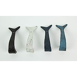 Zeckos Set of 4 Coastal Color Cast Iron Flipping Fish Decorative Wall Hooks Ocean Décor 4 Inches High