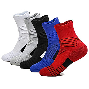 Yoknatt Elite Basketball Socks Calf High Cushion Thick Performance Running Cycling Football Compression Socks Ankle Athletic Crew Socks for Men Women Boys Youth Girls Teens