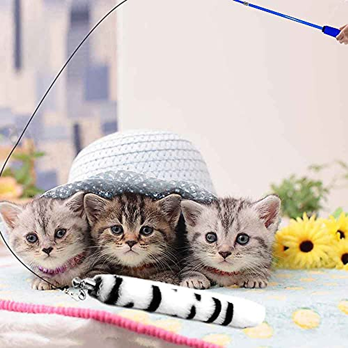 LASOCUHOO Cat Worm Toys, (3 Packs) Interactive Cat Wand Replacement, Cat Wand Refill Attachments for Indoor Cats, Fit for Most Cats