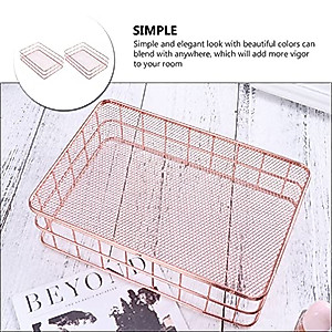 Alipis 2Pcs Guest Towel Napkin Holder, Metal Wire Organizer Tray Paper Napkins Storage Basket Small Container Tray for Bathroom, Kitchen, Dining Table (Rose Gold)