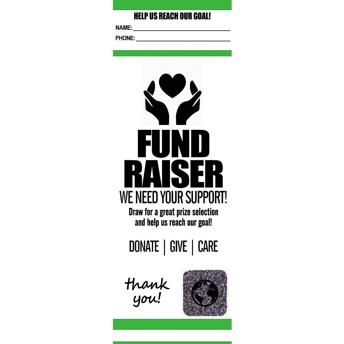 Fundraiser Tickets (Hands) - Fast & Affordable Event Tickets by MyZone Printing (Green, 100)