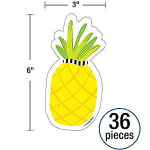 Schoolgirl Style Simply Stylish 36-Piece Pineapple Bulletin Board Cutouts, Pineapple Cutouts for Bulletin Board with Black and White Stripe, Tropical Classroom Décor, Summer Bulletin Board Decorations