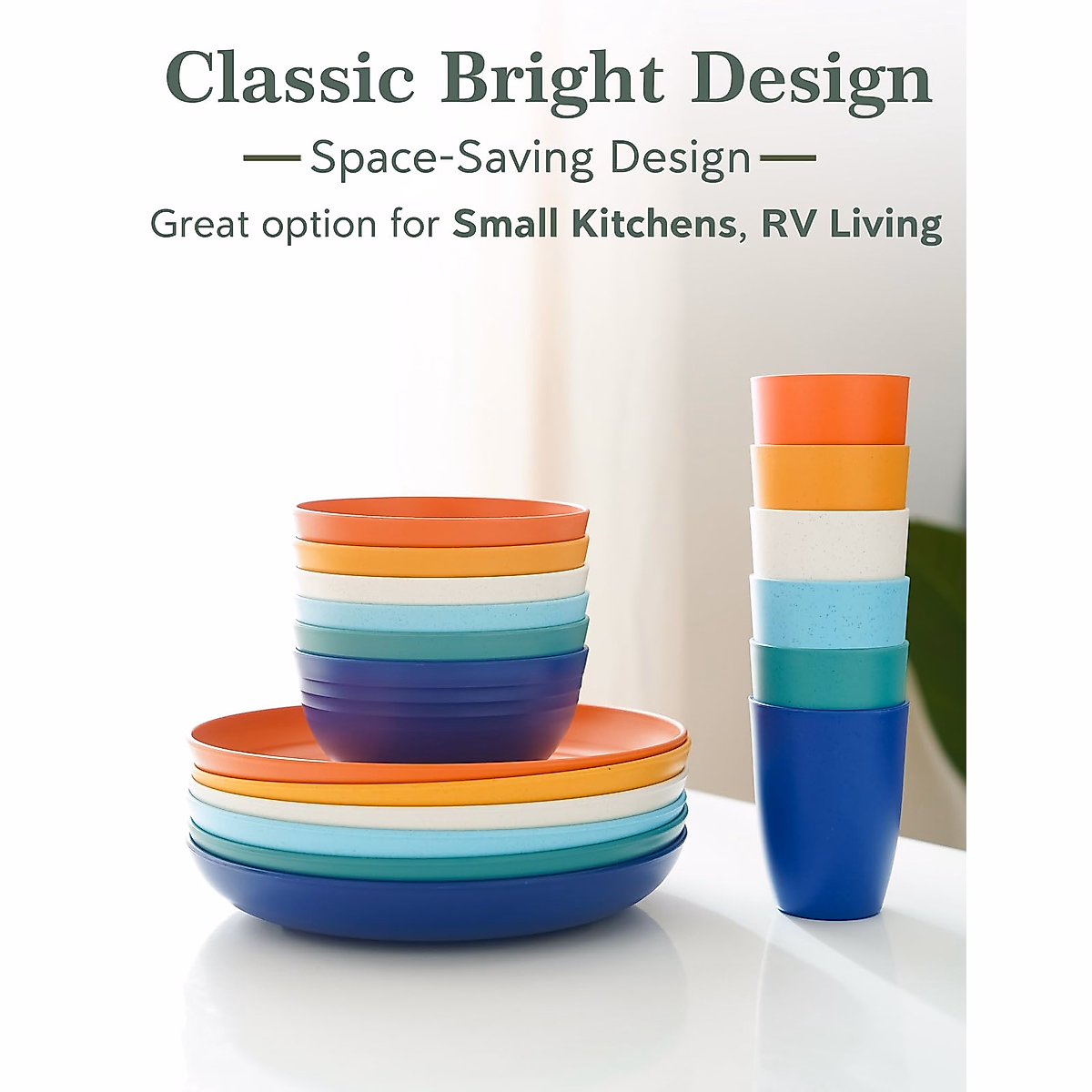 GENLGE Plastic Cups Reusable Wheat Straw Cups 12 OZ, Unbreakable Drinking Cups for Kitchen - BPA Free Cups Dishwasher Safe Plastic Tumbler Cups Cups Set of 6