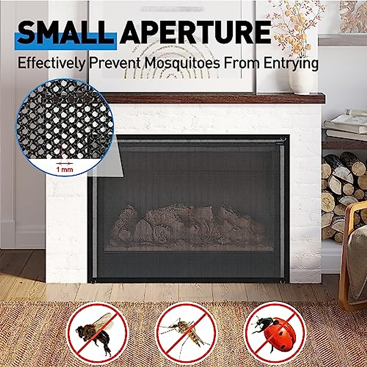 HOMWMPA Fireplace Screen, Mesh Fireplace Cover, Baby Proof to Prevent Baby and Pet Near Idle Fireplace, Fireplace Safe Mesh, 45" W x 34" H