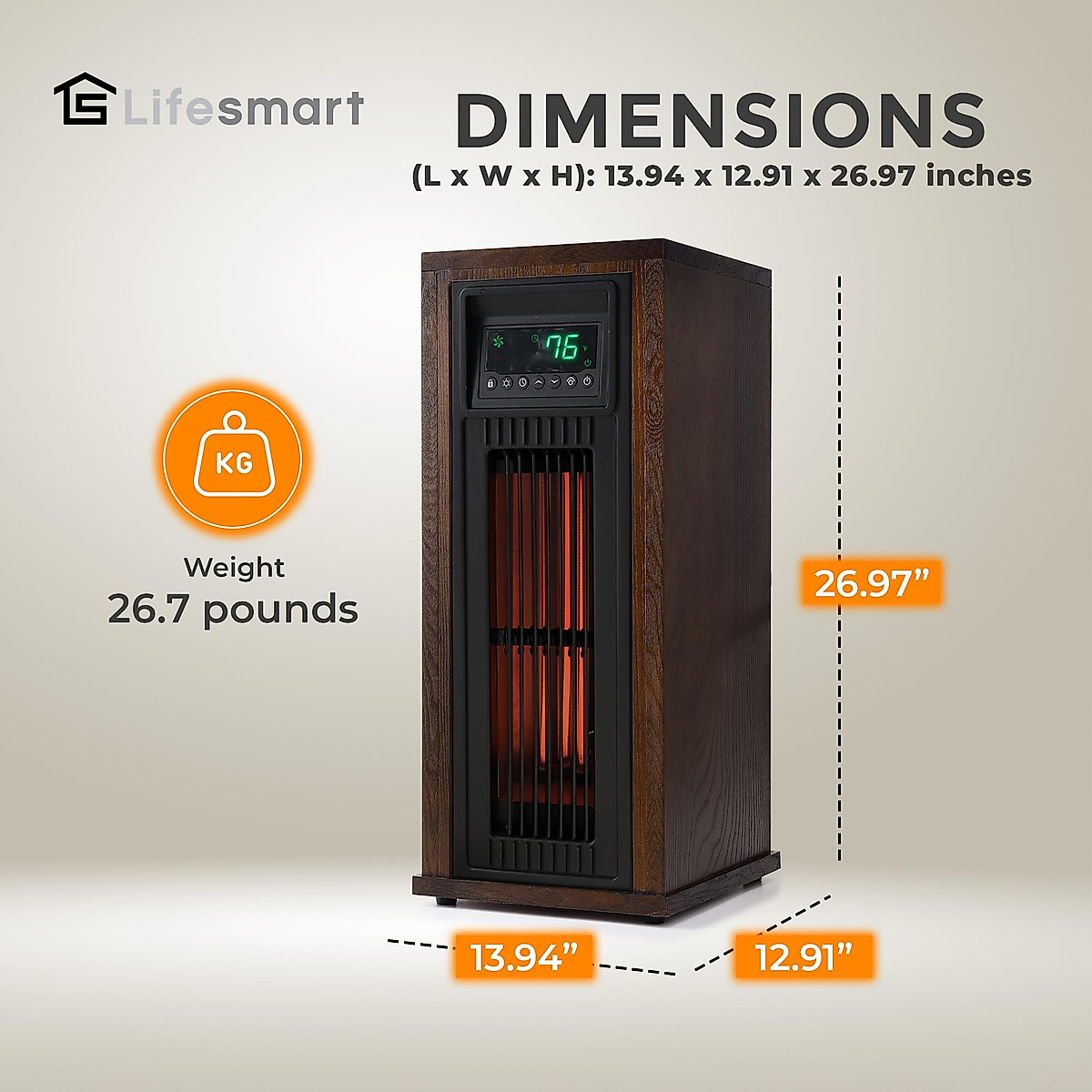 LIFESMART GLOBAL Tower Heater, Portable Indoor 23" Infrared Quartz Space Heater, 1500W