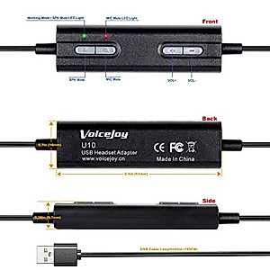 Headset QD(Quick Disconnect) Connector to USB Adapter Cable with Volume Adjuster, Mute for Speaker and Microphone Separately Compatible with Any Plantronics and VoiceJoy Headset QD Plug