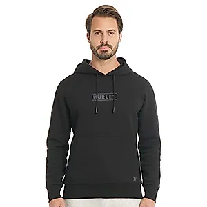 Hurley Men's Boxed Logo Fleece Pullover Hoodie, Black, Medium