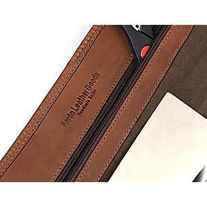 Aaron Leather Goods Leather Knife Roll With Storage Bag, Elastic and Expandable 10 Pockets, Adjustable/Detachable Shoulder Strap, Travel-Friendly Chef Knife Case (Green, Canvas)