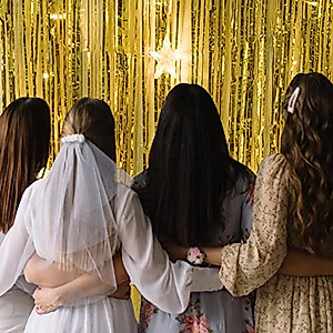 Liatinbo 3.3x8.2 Feet Gold Backdrop Curtain for Party Decor,Tinsel Streamer Backdrop Curtains,Foil Fringe Backdrop for Birthday,Graduation Decorations,Parties, Photo Booth Backdrops (3 Pcs, Gold)