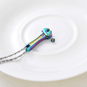 shajwo Cremation Jewelry Urn Necklaces for Human Pet Ashes Locket Pendant Wrench Memorial Keepsake Jewelry for Men Women,Rainbow