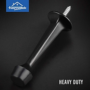 HOMOTEK 8 Pack Heavy Duty Solid Rigid Door Stop with Soft Rubber Tip, Zinc Die Cast Door Stopper Protect Wall & Door, Black