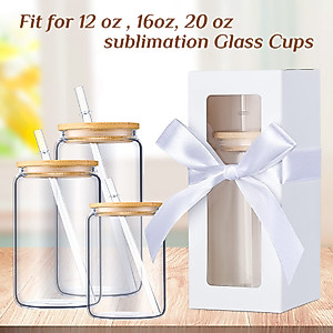 Honoson 24 Pcs Gift Boxes with Ribbon for Sublimation Glass Exhibition Boxes Transparent Gift Box for 12oz 16oz 20oz Drinking Glasses Jars Sublimation Glass Can Blanks Tumbler Gift Box (White)