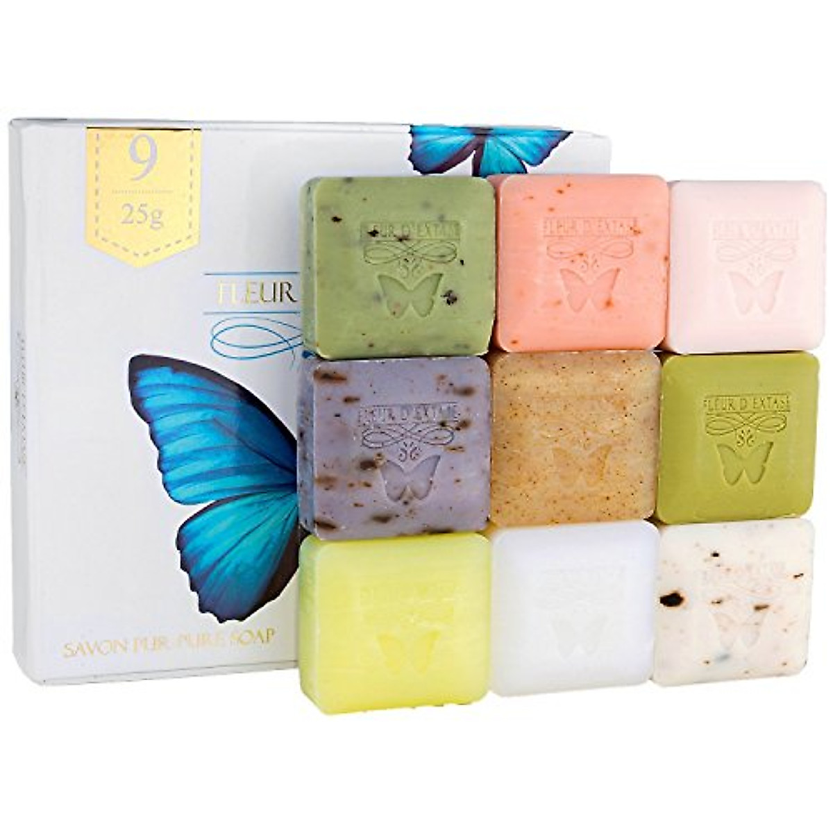 FLEUR D' EXTASE (Ecstacy Soap Gift Set With 9 x 25 Gram Bars Of Guest Soaps - All Natural (9 Soaps Gift Set)