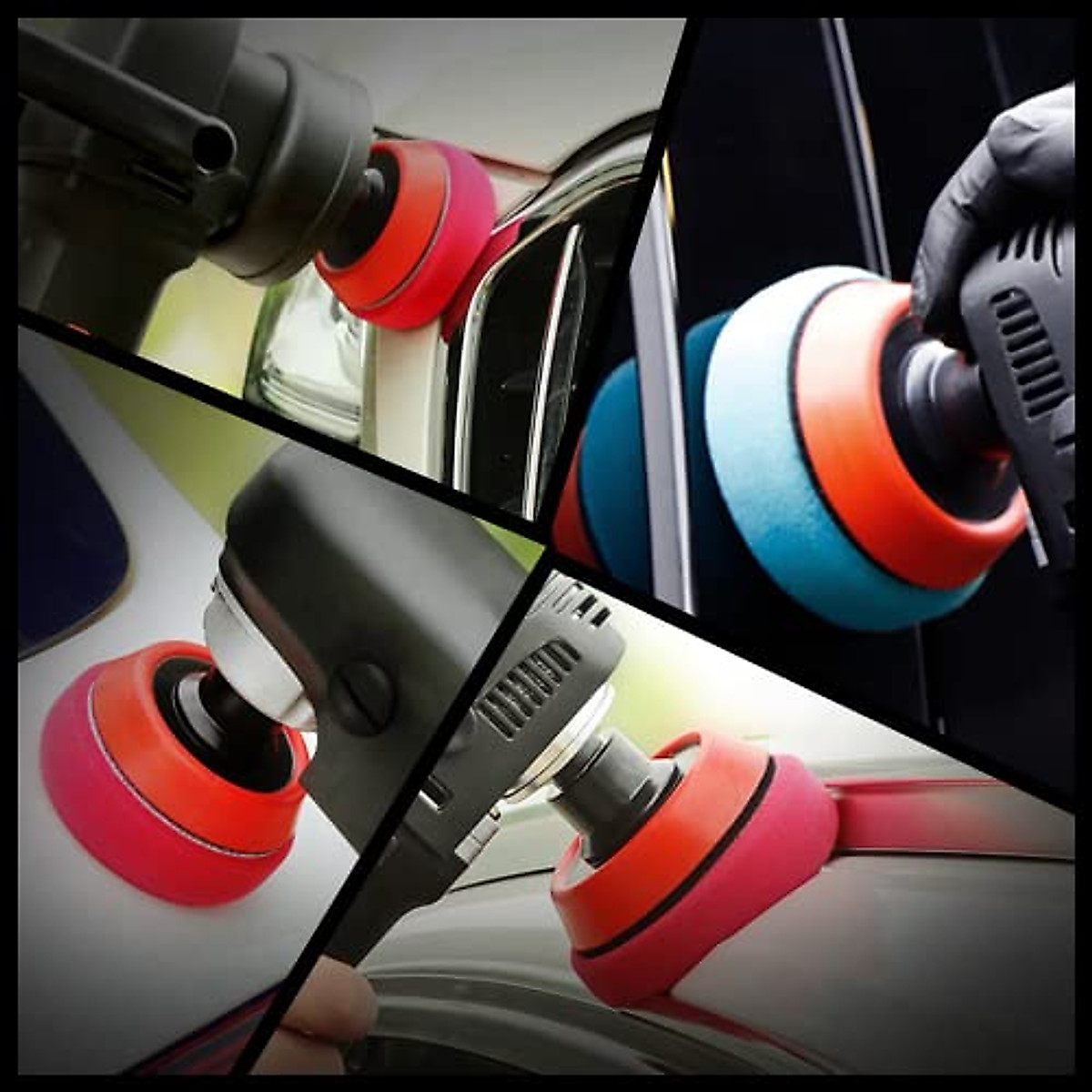 SPTA 29pcs Drill Buffing Pad Detail Polishing Pad Mix Size Kit with 5/8-11 Thread Backing pad & Adapters for Car Sanding, Polishing, Waxing, Sealing Glaze