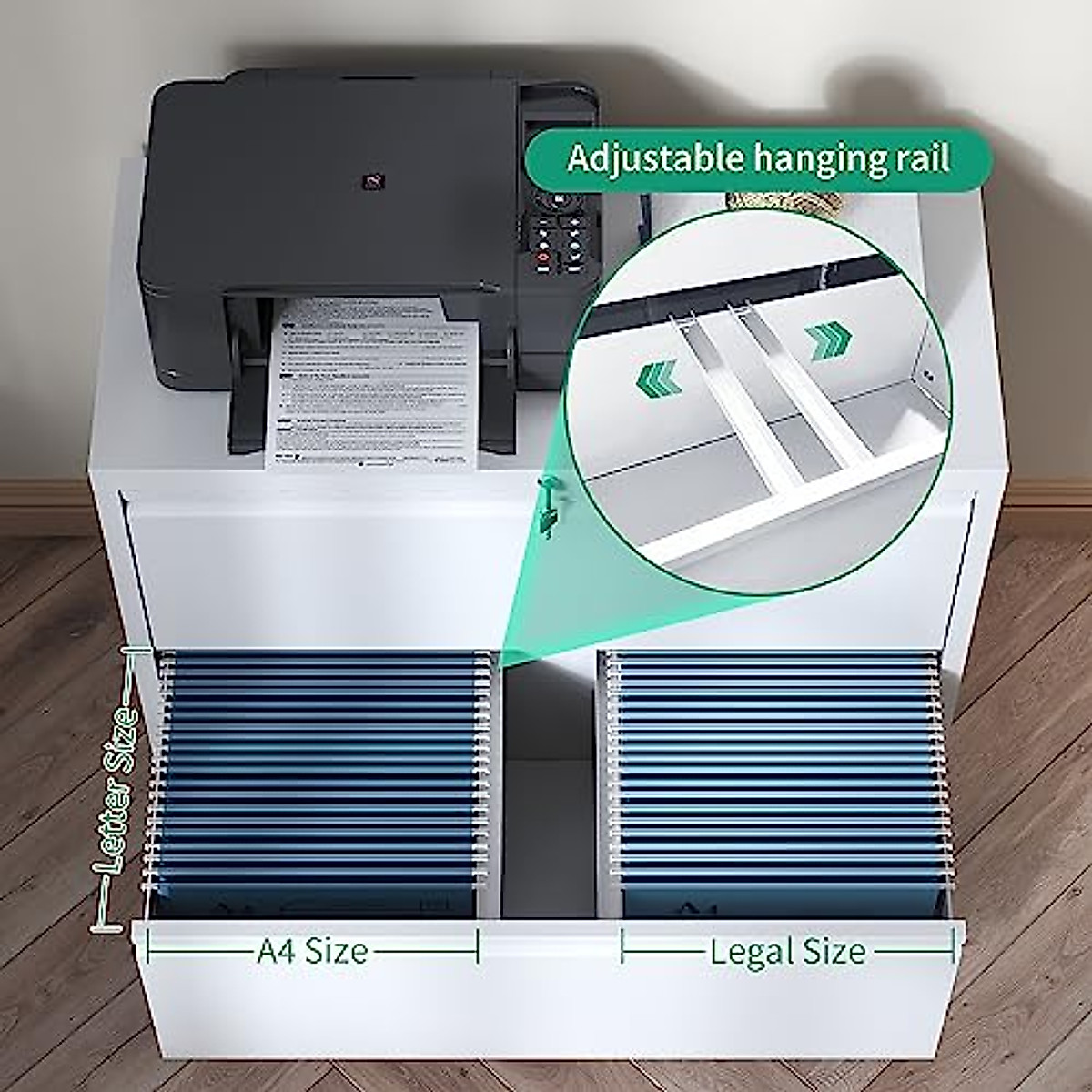 IKIMI Lateral File Cabinets with Drawer,Metal Lateral Filing Cabinet for Home Office,Wide Steel Storage Cabinet Commercial Drawer Cabinet for Legal/Letter/A4 Size Files