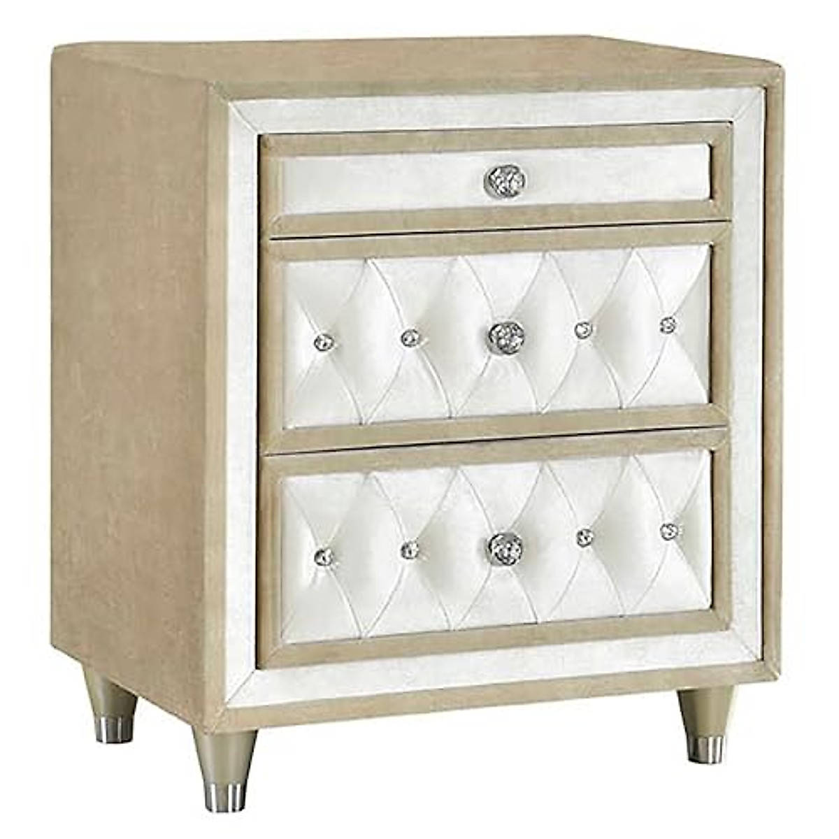 Coaster Home Furnishings Antonella Modern Classic 5-Piece Bedroom Set Velvet Upholstered Eastern King Size Panel Bed Frame 79-inch Headboard Ivory and Camel 223521KE-S5