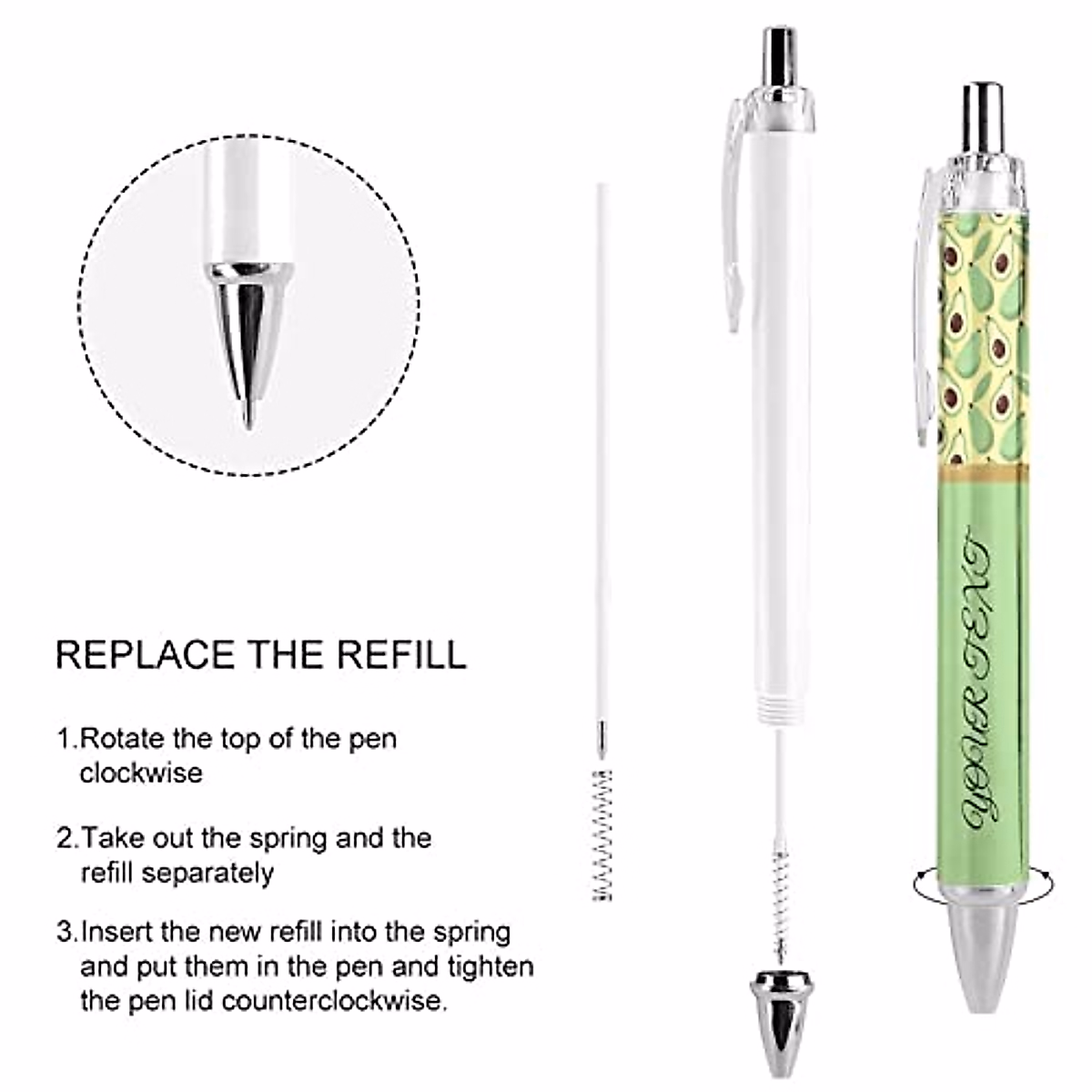 Personalized Custom Green Fruit Avocado Pens with Stylus Tip, Customized Engraving Ballpoint Pens with Name Massage Text Logo, Gift Ideas for School Office Business Birthday Graduation Anniversaries C