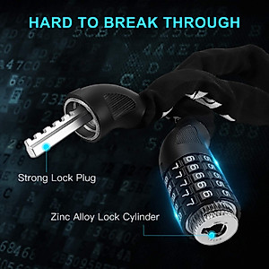 UBULLOX Bike Chain Lock 4FT Bike Lock 5-Digit Combination Bike Lock Anti-Theft Bicycle Lock 6mm Thick Resettable Bike Lock Chain for Bicycle, Motorcycle, Scooter, Gate, Fence, Black