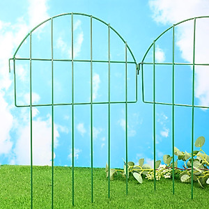 Dandat 10 Pack Decorative Garden Fence No Digging Fencing 17 x 13 Inch Animal Barrier Fence Rustproof Metal Wire Panel Border for Dog Rabbit Ground Stakes Defense and Outdoor Patio Yard, Arched, Green