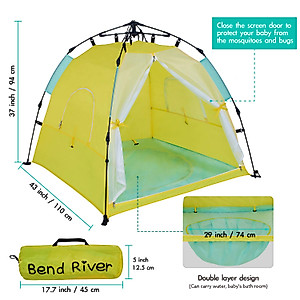 Bend River Automatic Instant Baby Tent with Pool, UPF 50+ Beach Sun Shelter, Portable Mosquito Net for Infant