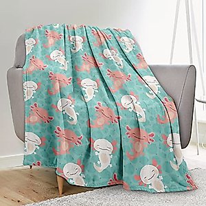 Axolotl Blanket Axolotl Gifts for Girls Boys Soft Fleece Cozy Warm Flannel Lap Throw Blanket for Toddler Kids Adults Couch Bed Cute Quilt, Green 40"X50"