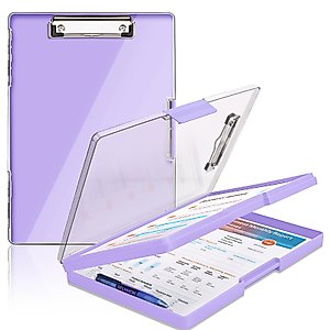 Clipboard with Storage,Heavy Duty Clip Boards 8.5x11 with 2 Storage Case,Clear Visible Top Panel Storage Clipboards,Side Opening Clip Boards,Nursing Clipboard Folder Case for Office Supplies-Purple
