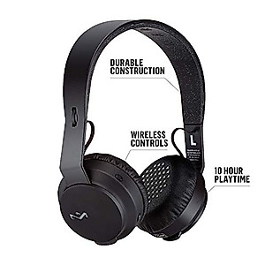 House of Marley EM-JH101-BK Rebel Wireless Bluetooth On Ear Headphones with a Microphone, Black,Large