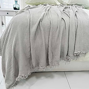 DerF HOME Muslin Cotton Bed Blanket for Couch Adult, 4-Layer Pre-Washed, Breathable Super Soft, Lightweight Summer Blanket Twin Bed Throw Blanket, (Light Grey 60"x80" inches)