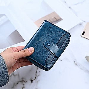 Small Wallets for Women RFID Blocking Leather Zipper Coin Pocket Wallet Card Case with ID Window (Peacock Blue)