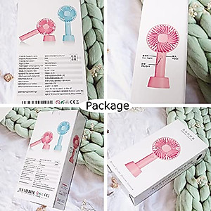 Honbay Handheld Rechargeable Fan Portable USB Fan Mini Hand Fan with Base for Home/Office/Travel - 3 Speeds, 4 Hours - Battery not Included (Pink)