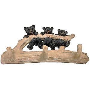 AMAJY Decorative Wall Mounted Hook with Three Black Bear Cubs Hanging on a Tree Branch for Coats, Towels, Bags, Caps and More - Cabin Lodge Style Decor