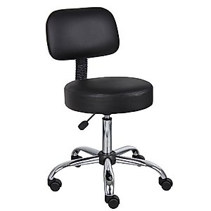 Boss Office Products Be Well Medical Spa Stool with Back in Vinyl, Black