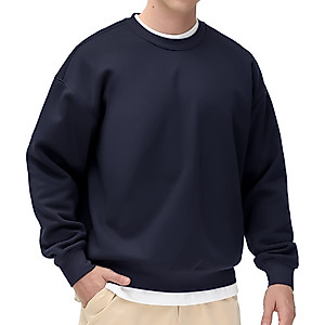THE GYM PEOPLE Men's Fleece Crewneck Sweatshirt Thick Loose fit Soft Basic Pullover Sweatshirt(Navy Blue, Large)