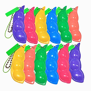 Ganjiang 12PCS Squeeze Bean Keychain Fidget Toys for Skin Picking, Pea Pod Sensory Fidget Toys,Stress Relief,Party Favor Toys