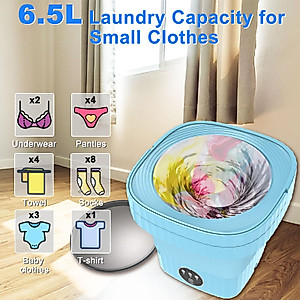 Portable Washing Machine, Small Washing Machine, Foldable Washer and Spin Dryer, Mini Collapsible Laundry for Travel, Sutiable for Apartment, Dorm, Camping, RV, Underwears, Socks, Baby Clothes, Blue