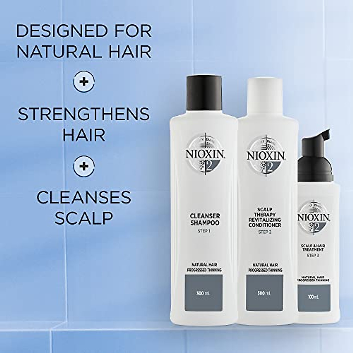 Nioxin System 2 for Natural Hair with Progressed Thinning Cleanser Shampoo and Scalp Therapy Conditioner
