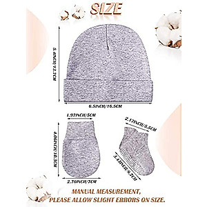 Baby Hats Mittens and Socks Set Unisex Cotton Beanie Cap and Scratch Mitten Non-Slip Baby Ankle Socks for Boys and Girls (White, Black, Grey, Light Blue, Navy Blue, Beige,6 Sets)